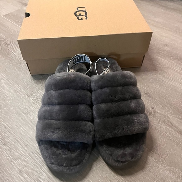 UGG | Shoes | Gray Ugg Fluff Yeah Slides Slippers Grey Womens 8 | Poshmark